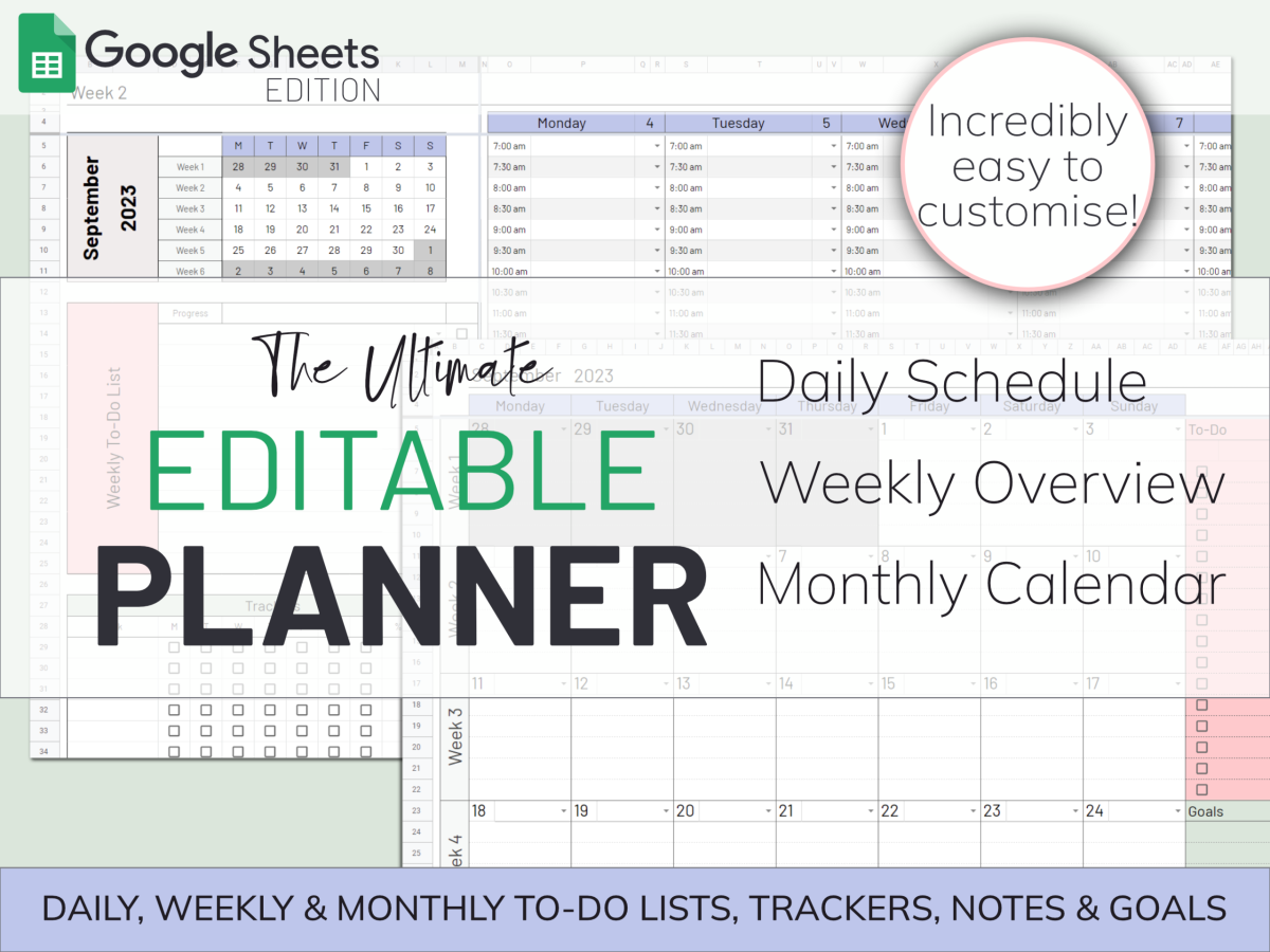The Ultimate Google Sheets Editable Planner | Daily, Weekly & Monthly ...