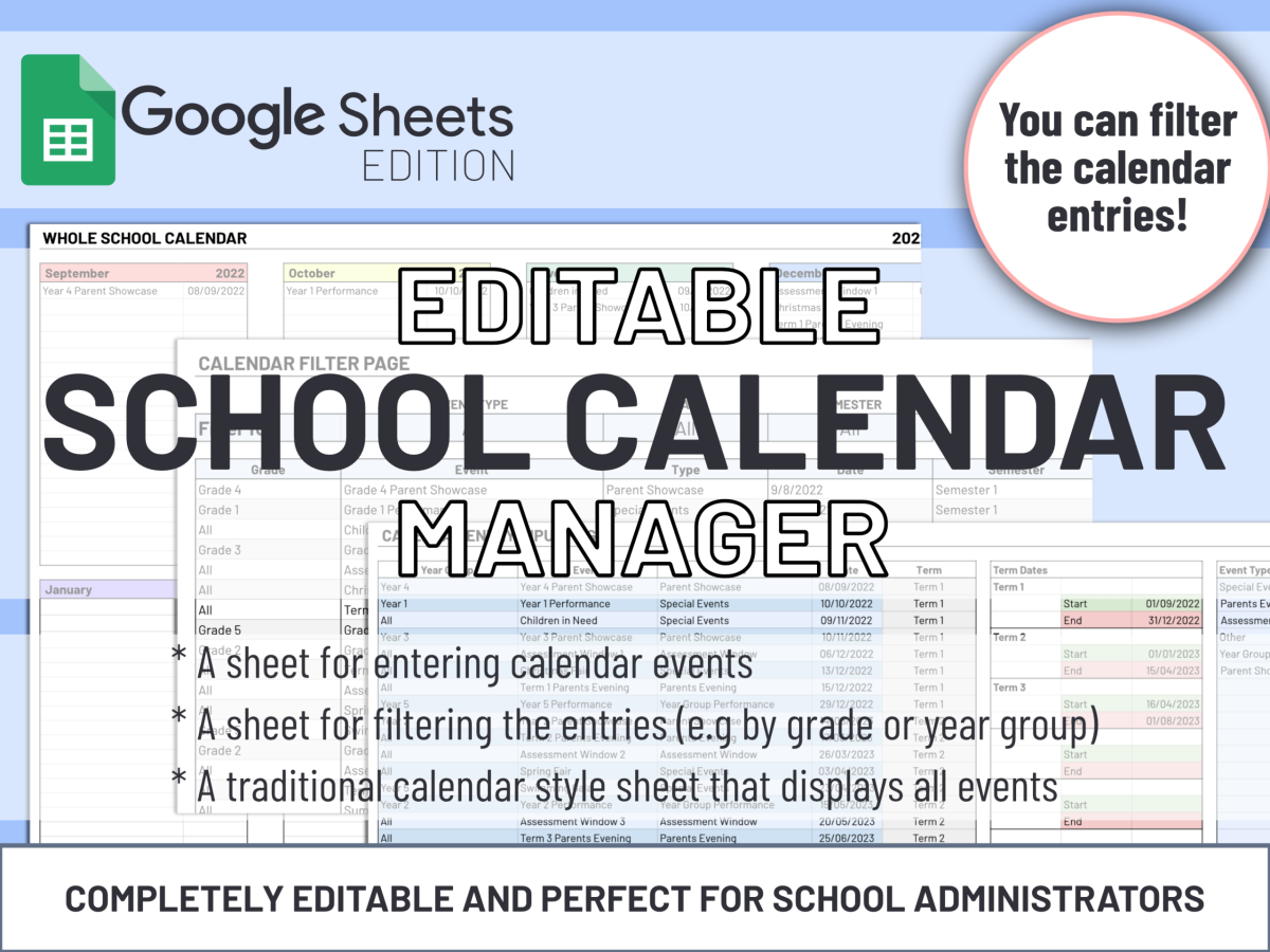 Editable School Calendar Manager | 2025/2026 | Google Sheets Template ...