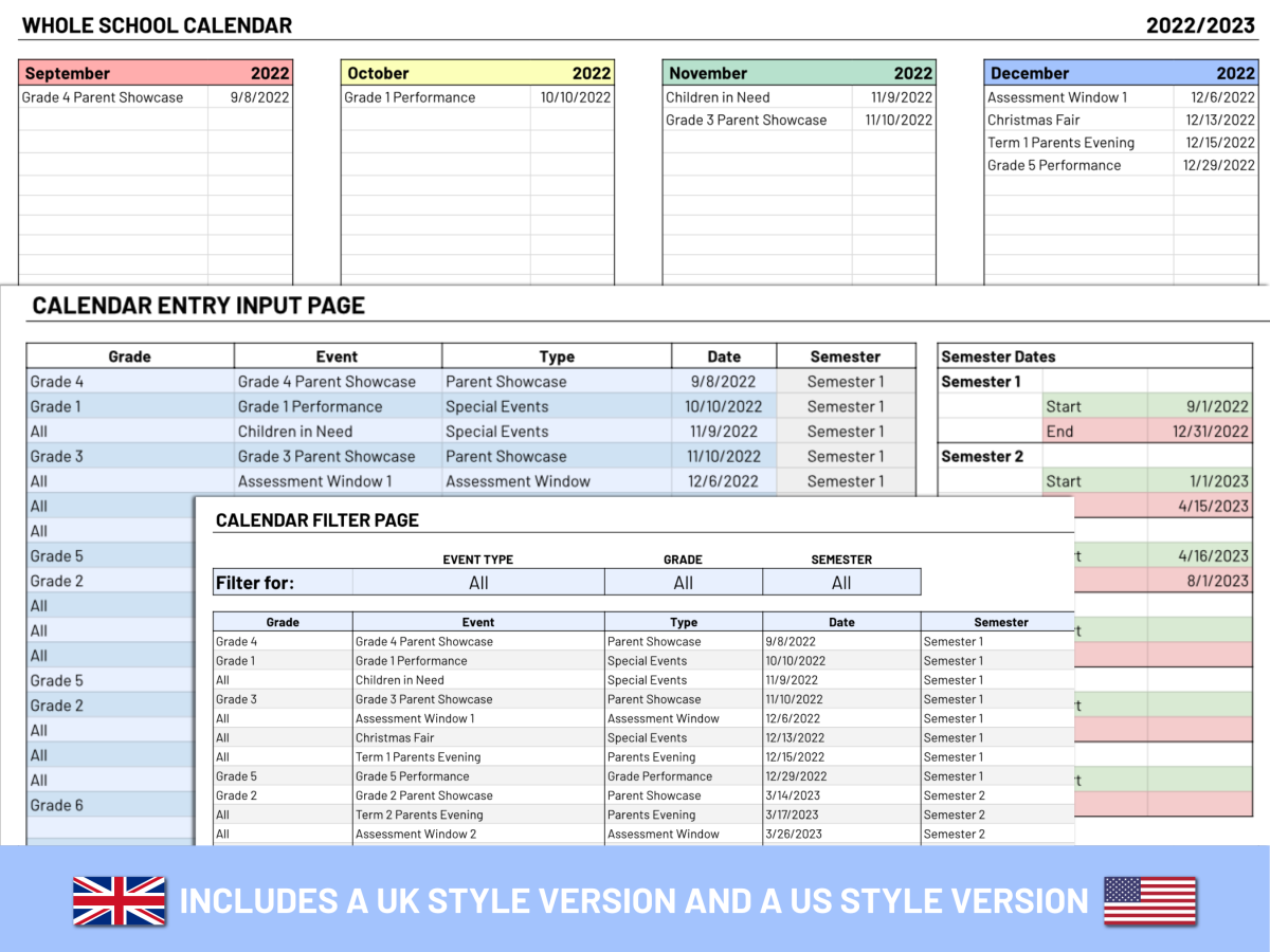 Editable School Calendar Manager | 2025/2026 | Google Sheets Template ...