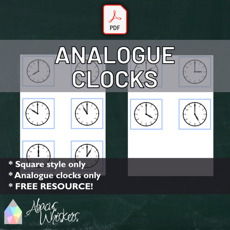 Hourly Analogue Clocks Printable - Abacus Whiskers