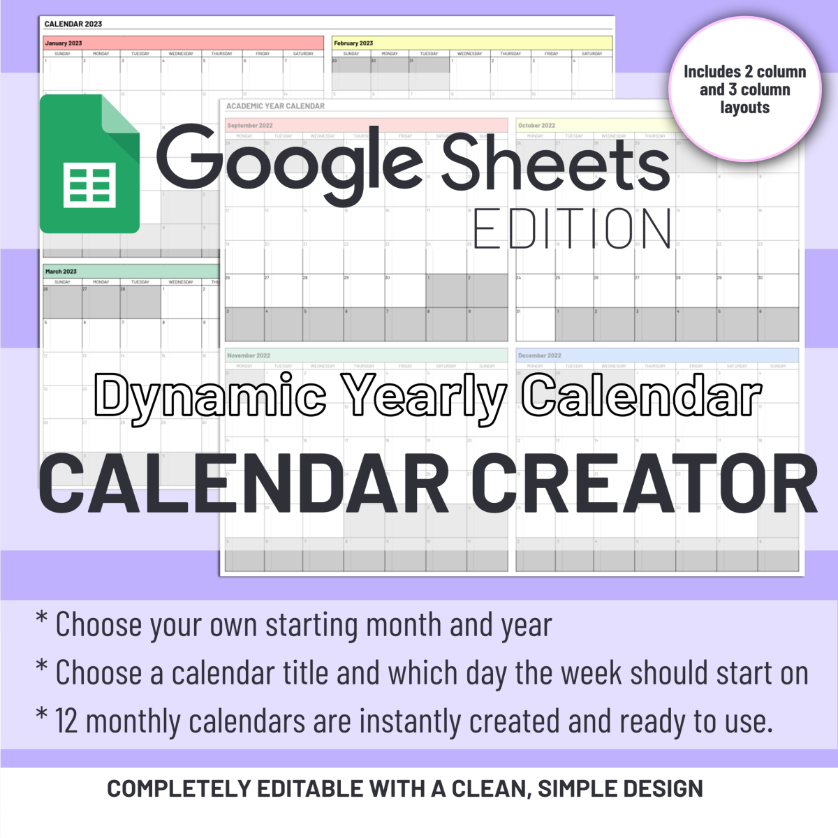 Dynamic Yearly Calendar Creator - Google Sheets Template - Abacus Whiskers