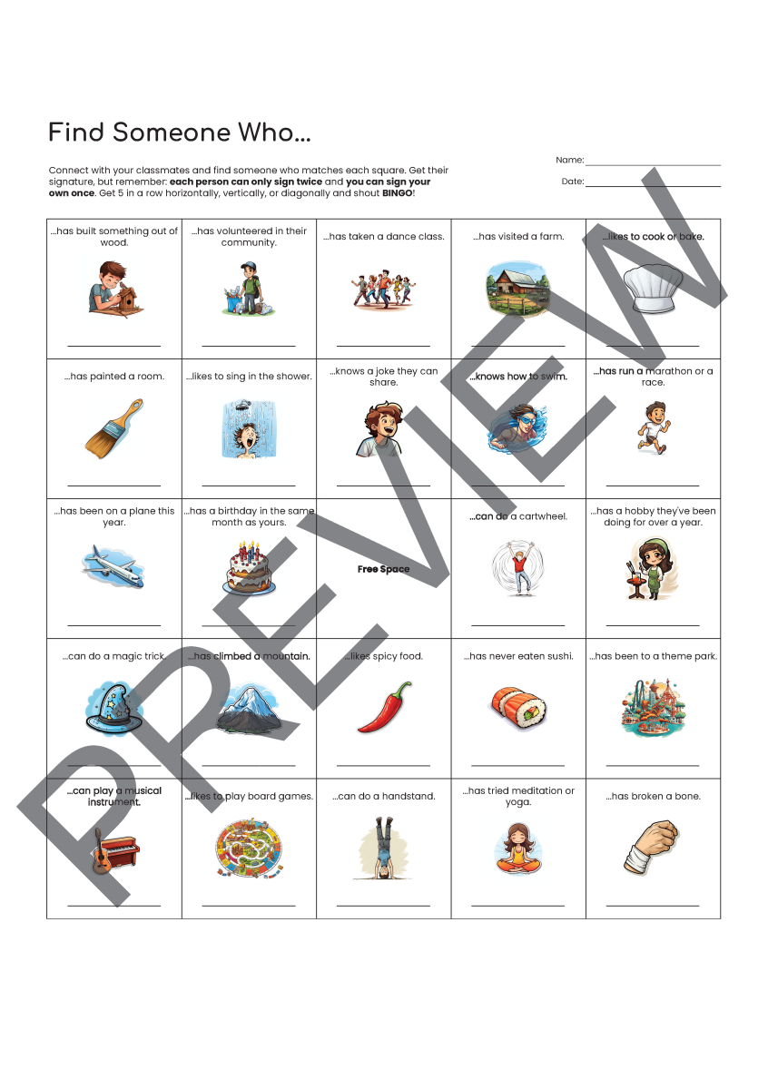 Find Someone Who... Classmate Bingo | Ice Breaker | Back To School ...